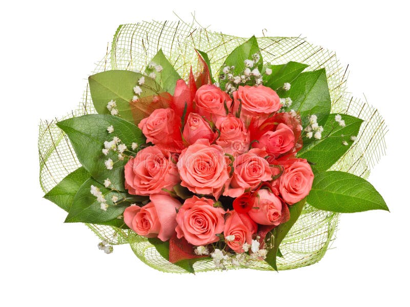 Mazzo Di Rose Rosa Isolate Su Bianco Fotografia Stock - Immagine di ...