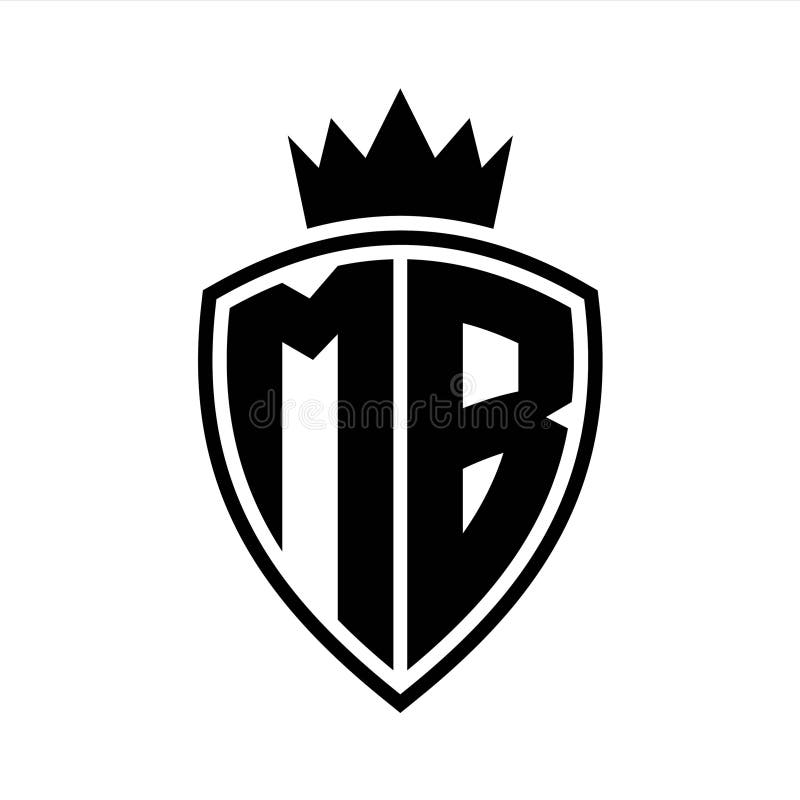 MB Letter Monogram Shield and Crown Outline Shape with Black and White ...