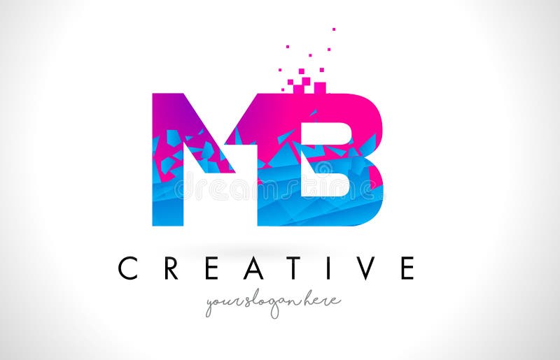 MB M B Letter Logo Com Textura Cor-de-rosa Azul Quebrada Quebrada Desig ...