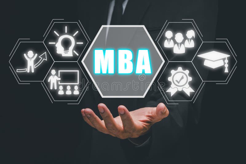 Business Person Hand Holding Master of Business Administration Icon on ...