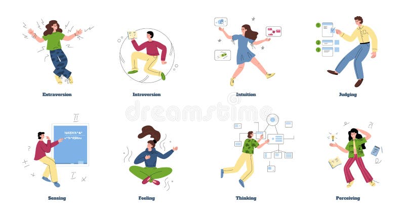 MBTI Personality Types Sheme with Characters, Flat Vector Illustration ...