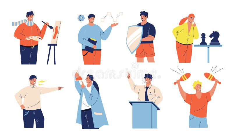 MBTI Types. Cartoon Person with Different Personality Thinking and ...