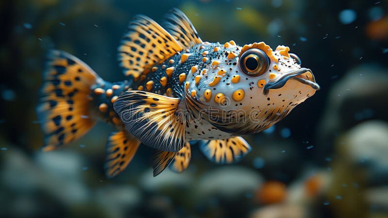 Mbu Pufferfish Swimming in Freshwater Habitat Stock Illustration ...