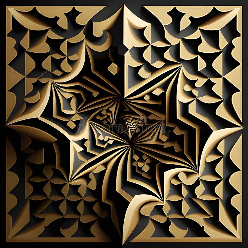 MC Escher-esque Design in Black and Gold - AI Generated Stock ...