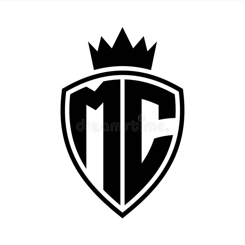 MC Letter Monogram Shield and Crown Outline Shape with Black and White ...