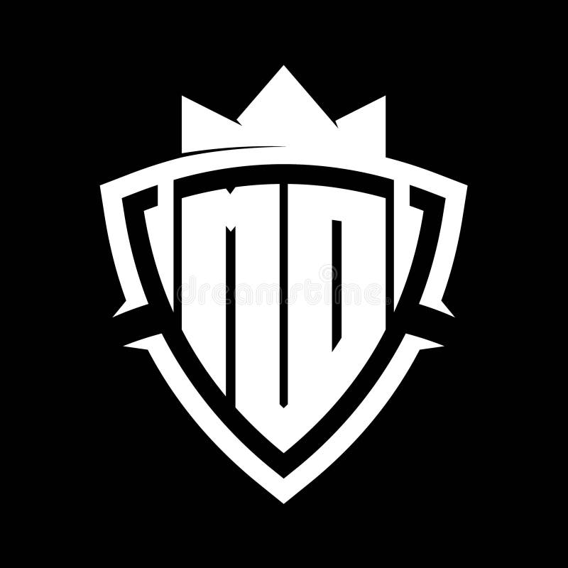MD Letter Monogram with Triangle Curve Shield Shape with Crown White and Black Background Color ...