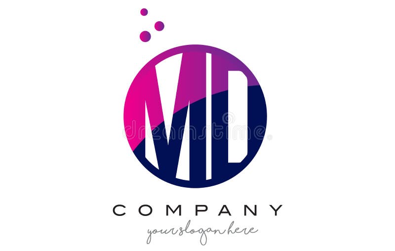 MD M D Circle Letter Logo Design with Purple Dots Bubbles Stock Vector ...