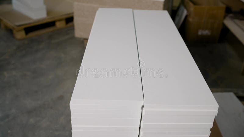 A Stack of MDF Panels Close-up at a Furniture Production Facility ...
