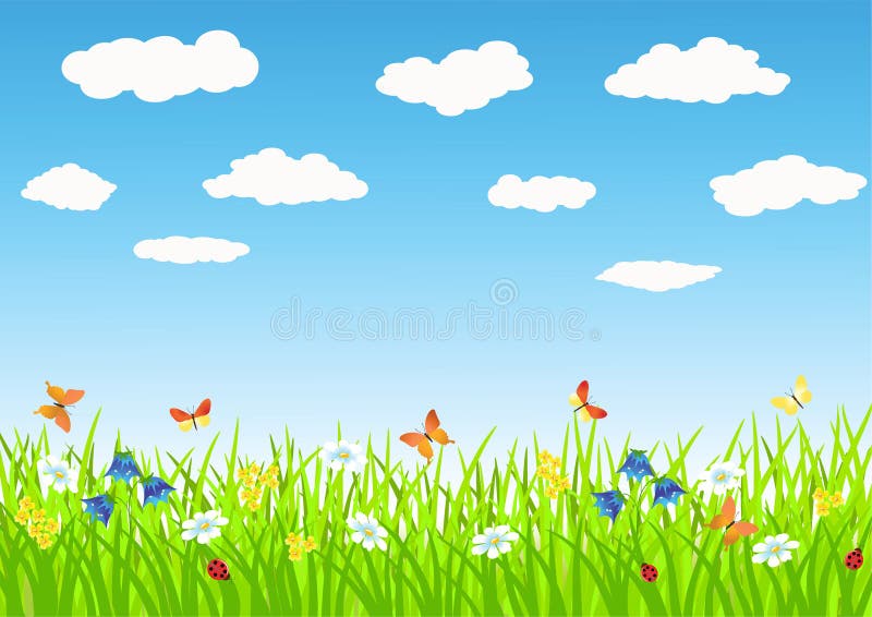 Beautiful Green Cartoon Meadow Against Blue Sky Stock Vector ...
