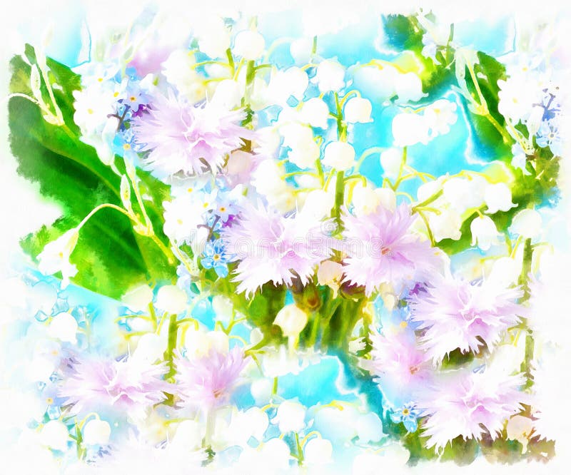 Meadow Flower. Computer Aquarelle Painting Collage. Stock Illustration ...