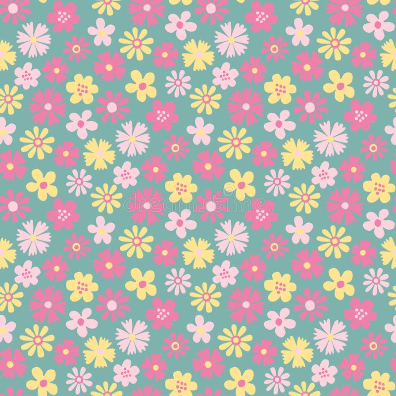 Meadow Flower Embroidered with Pink, Yellow and Green Stitches on Black ...