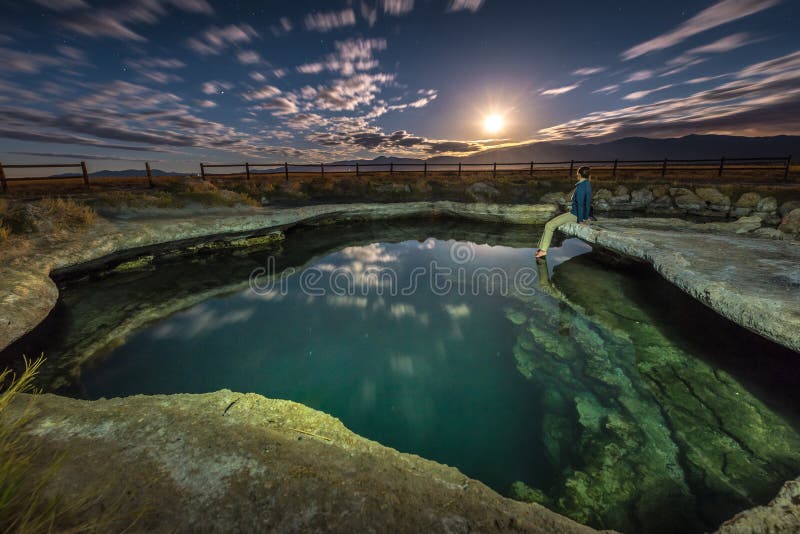 Meadow Hot Spring at night stock photo. Image of springs - 84312818