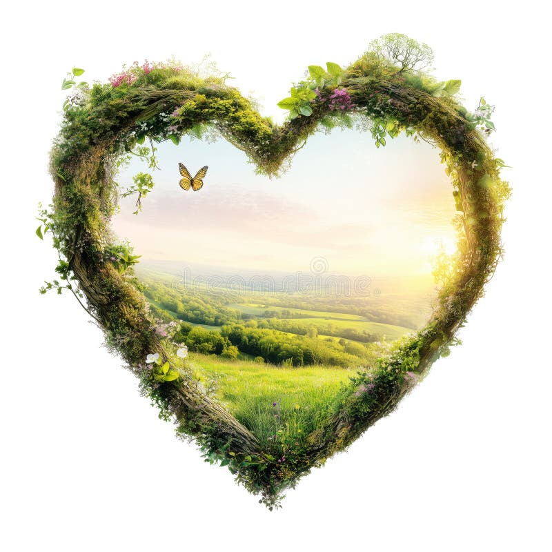 Meadow Landscape in the Shape of Heart Isolated Stock Illustration ...