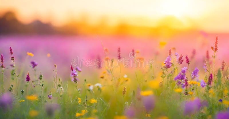Meadow at Sunset. Shallow Depth of Field Stock Illustration ...