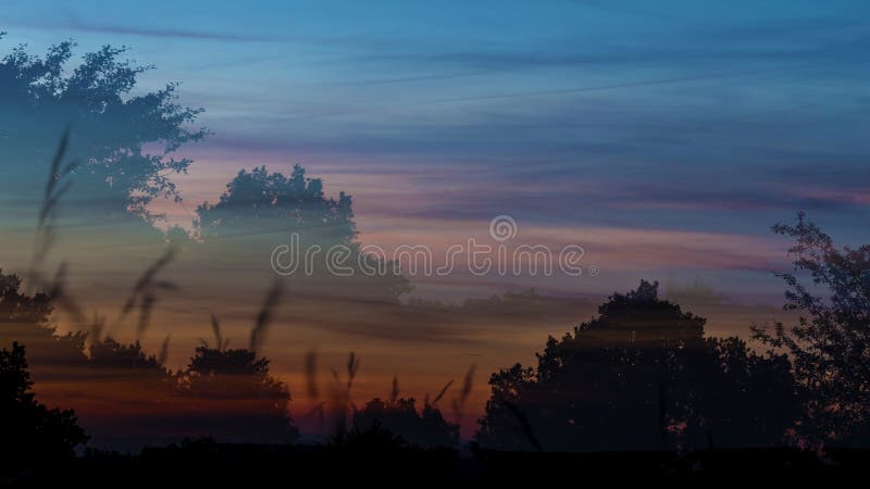 Meadow in Sunset Time Multiple Exposure Stock Image - Image of multi ...