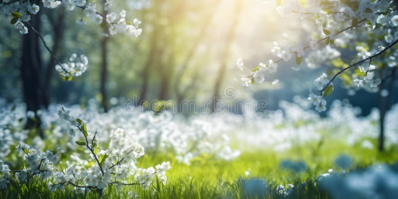 Meadow with White Spring Flowers Stock Illustration - Illustration of ...