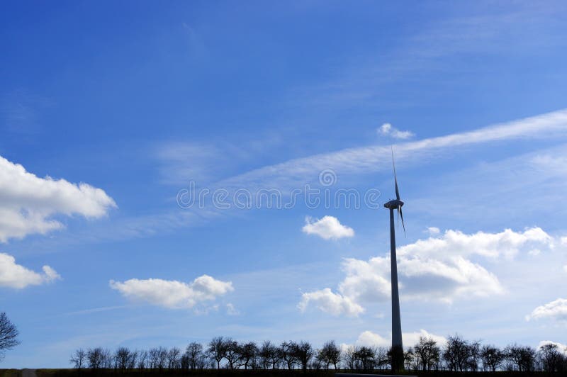Meadow with Wind Turbines Generating Electricity Trees and Skys Stock ...