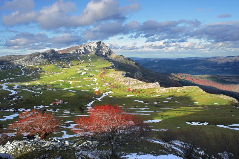 Meadows Surrounding by Mountains in Gorbea. Basque Country Stock Photo ...