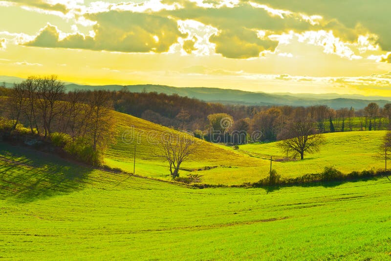 Meadows of Tuscany stock image. Image of house, hill - 72094669
