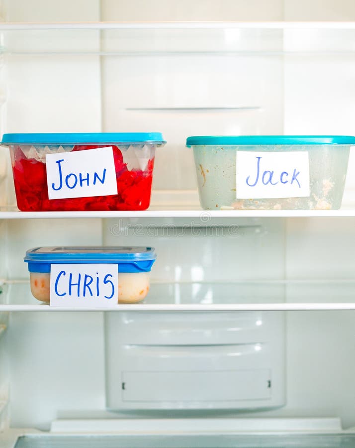 Labeled Food Containers Refrigerator Warning Message Stock Photos ...