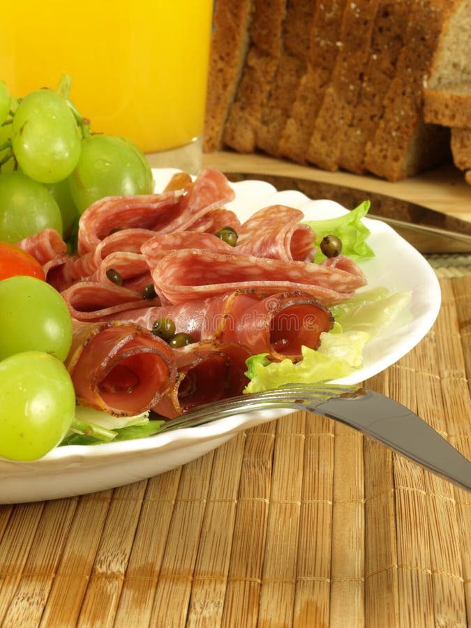 Meal with ham and salami stock photo. Image of meat, nutrition - 24617686