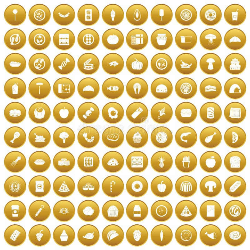 100 meal icons set gold stock vector. Illustration of meal - 120412928