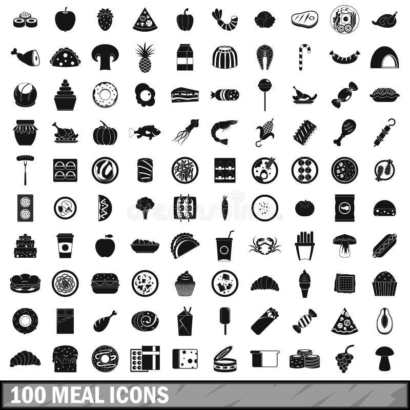 100 Meal Icons Set, Simple Style Stock Vector - Illustration of meal ...