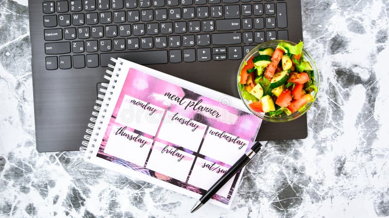 A Meal Plan for a Week. Bowl with Vegetable Salad in the Workplace Near ...