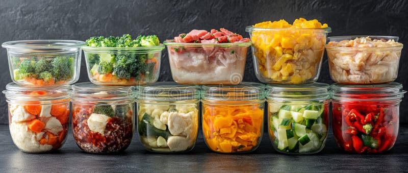 Meal Prep Containers Displayed Colorfully, Demonstrating Healthy Eating ...