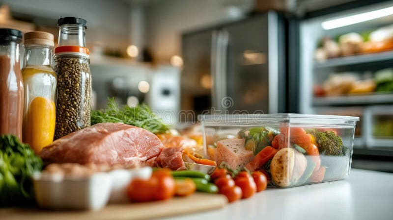 Meal Prep Layout with Glass Container Packed with Healthy Vegetables ...