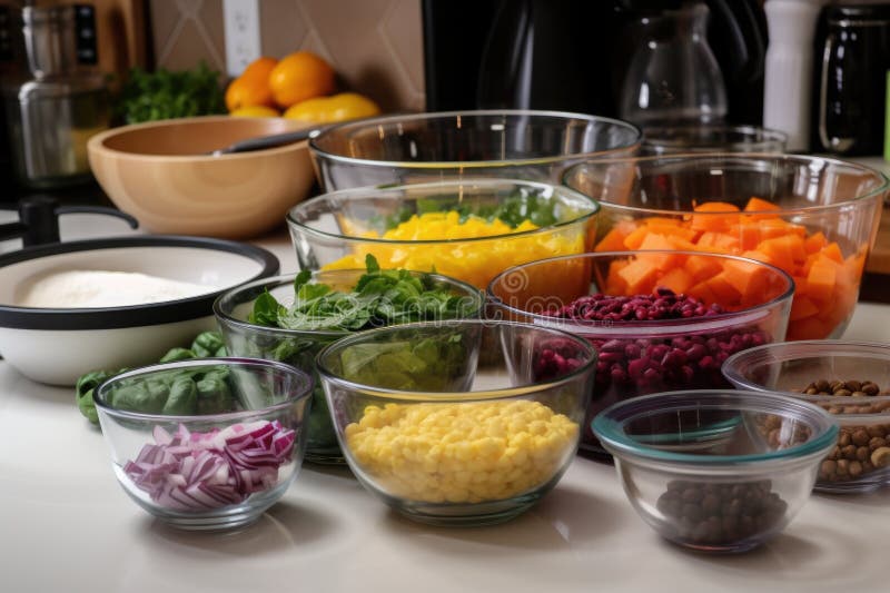 Meal Prep Session with Bowls, Measuring Cups, and Ingredients in View ...