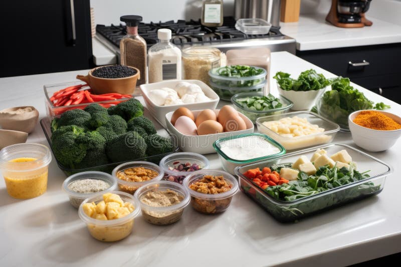 Meal Prep Session, with Ingredients and Utensils Neatly Arranged on the ...