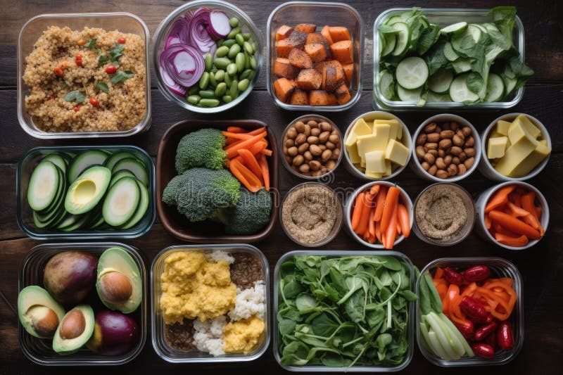 Meal Prep Spread that Includes a Variety of Fresh Vegetables, Proteins, and Spices Stock Photo ...