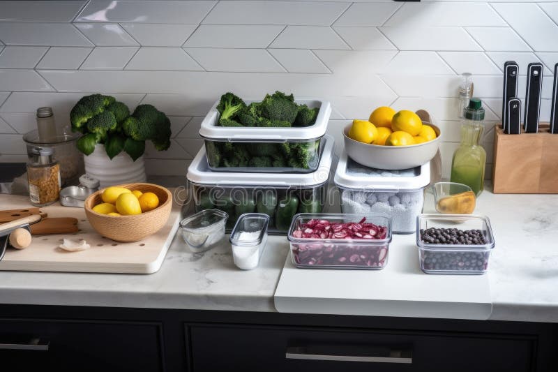 Meal Prep Station with Ingredients, Cooking Tools, and Storage ...