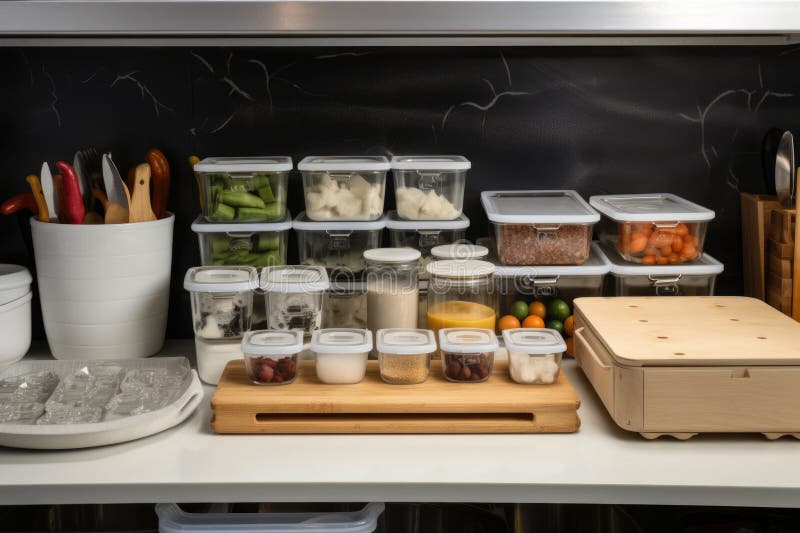 Meal Prep Station with Ingredients, Cooking Tools, and Storage ...