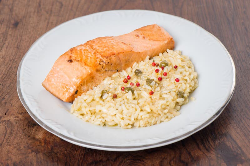 Meal, Salmon and Risotto stock photo. Image of dinner - 111725446