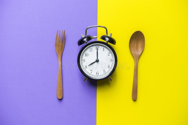 Meal Time with Alarm Clock at Lunch Time Stock Photo - Image of fork ...