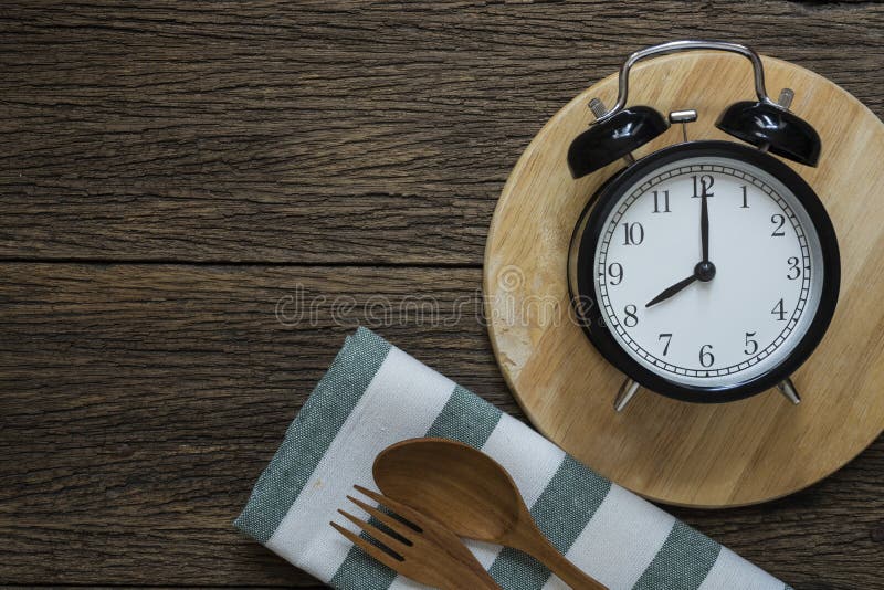 Meal Time with Alarm Clock at Lunch Time Stock Photo - Image of fork ...