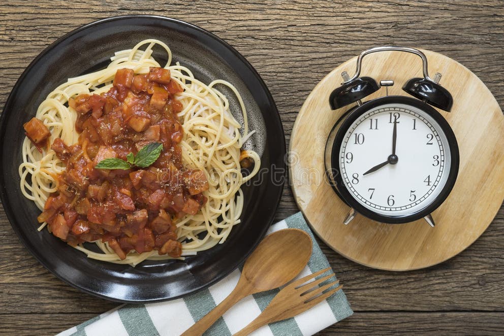 Meal Time with Alarm Clock, Breakfast Stock Image - Image of food ...