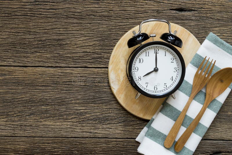 Meal Time with Alarm Clock at Lunch Time Stock Photo - Image of fork ...