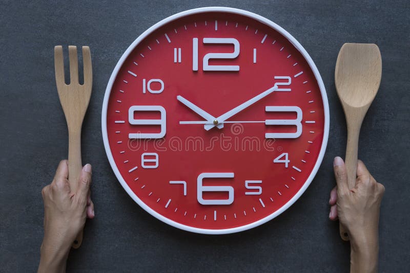 Meal Time with Alarm Clock at Lunch Time Stock Photo - Image of fork ...