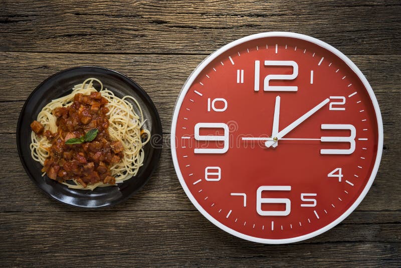 Meal Time with Alarm Clock at Lunch Time Stock Photo - Image of fork ...