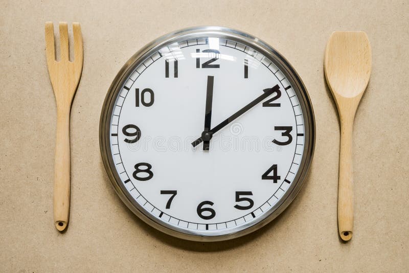 Meal Time with Alarm Clock at Lunch Time Stock Photo - Image of fork ...