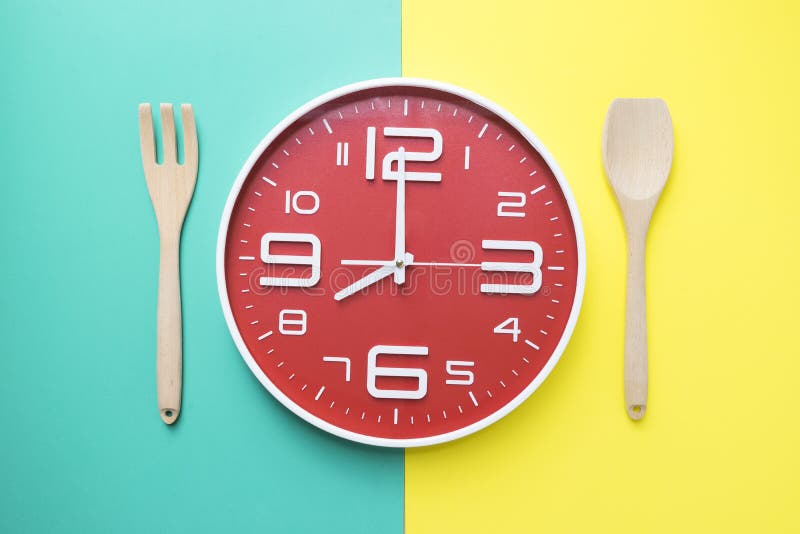 Meal Time with Alarm Clock at Lunch Time Stock Photo - Image of fork ...