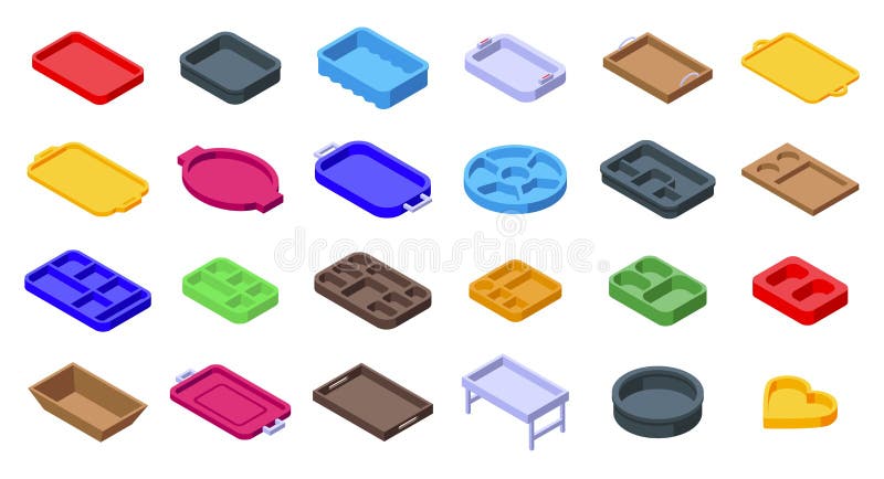 Meal Tray Icons Set Isometric Vector. Kitchen Food Stock Vector ...