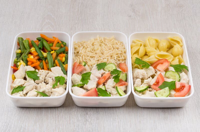 Meals of Chicken with Different Side Dish in Plastic Containers Stock ...