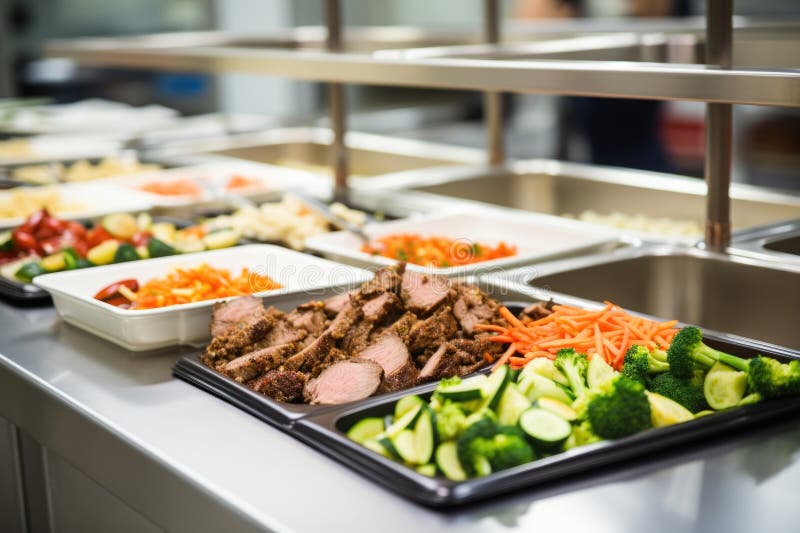 Meals Prepared in a Cafeteria-style Food Service Stock Illustration ...