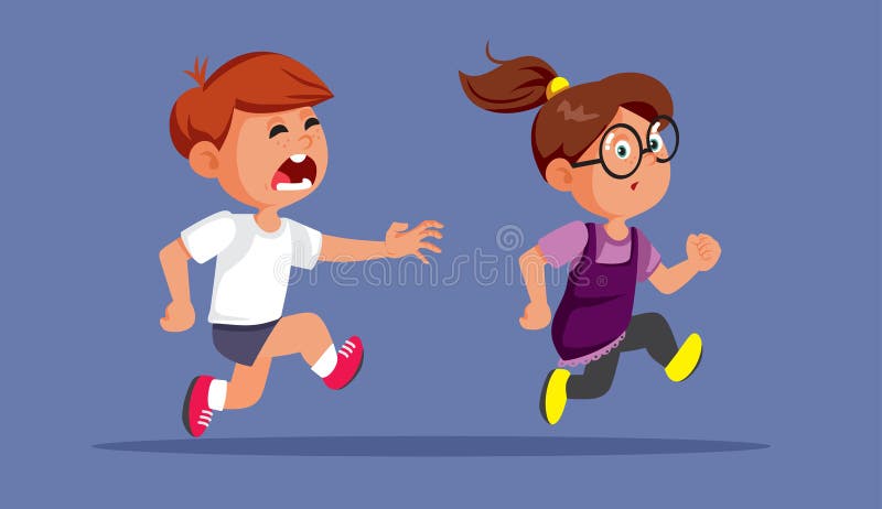 Mean Boy Running after a Classmate Vector Cartoon Illustration Stock ...