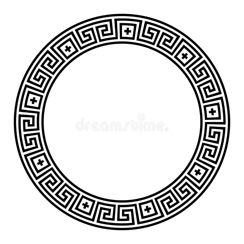 Meander Pattern, Circle Frame and Border with Cross Symbols Stock ...
