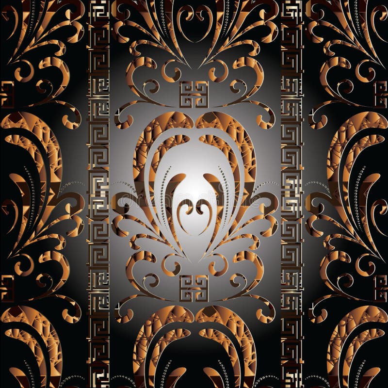 Meander Floral 3d Seamless Pattern. Vector Damask Background Wi Stock ...